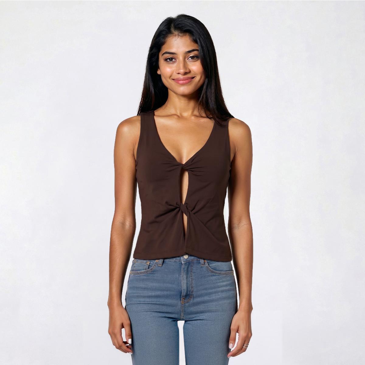 Click here for Juniors No Comment Front Twist Tank Top w/ Mold Cu... prices